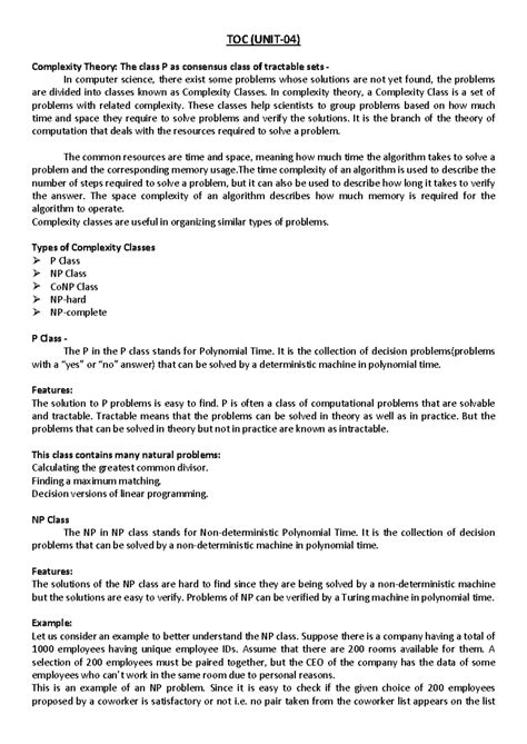 Toc Unit 4 Unit 4 Toc Notes Toc Unit 04 Complexity Theory The Class P As Consensus Class