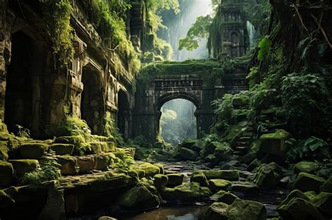 Premium AI Image Ancient Ruins In A Jungle Generative AI
