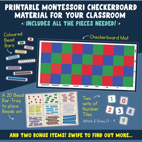 Printable Montessori Checkerboard Math Mat With Task Cards And Bead
