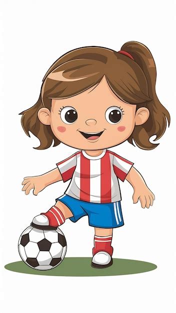 Chica Linda Jugando Al Fútbol Personaje De Dibujos Animados Con La