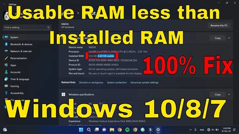 Usable Ram Less Than Installed Ram 100 Fix Youtube