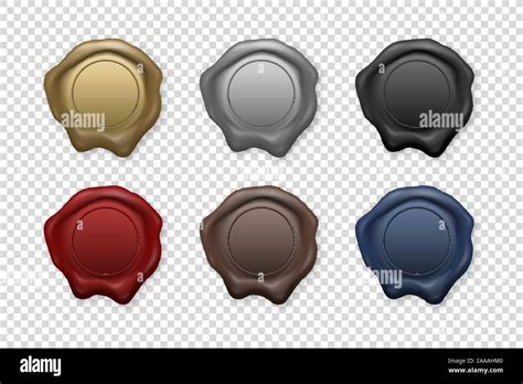 Vector 3d Realistic Vintage Retro Stamp Wax Seal Icon Set Closeup