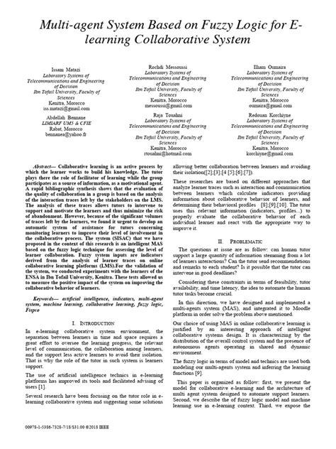 multi agent system based on fuzzy logic for e learning collaborative