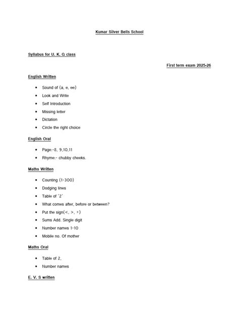 Class Ukg Firat Term Syllabus 2025 26 Pdf