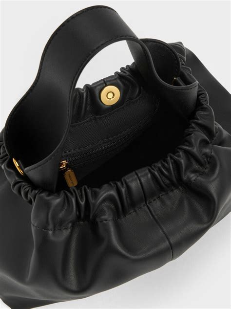Black Ally Ruched Chain Handle Bag Black Charles And Keith Qa