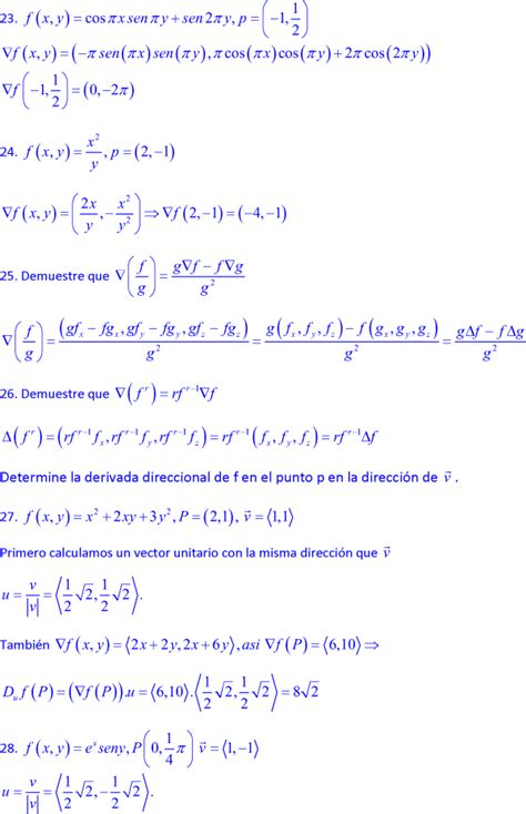 Gradientes Y Derivadas Direccionales Pdf Ejercicios Y Ejemplos Resueltos