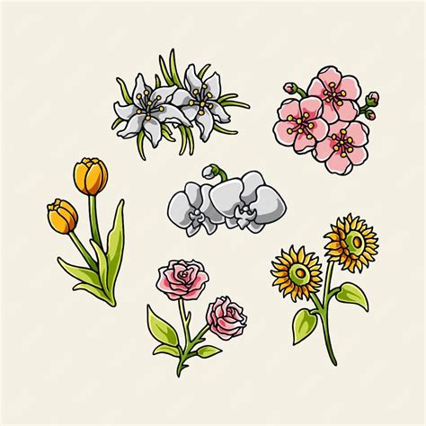 Un Conjunto De Flores Coloridas Vector Vector Premium