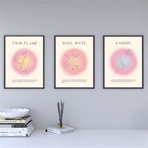 Twin Flame Soul Mate Karmic Love Wall Art Set Of 3 Pink Love Poster