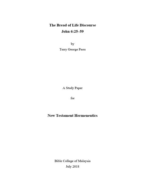 The Bread Of Life Discourse John 6 25 59 Pdf Jesus Gospel Of John