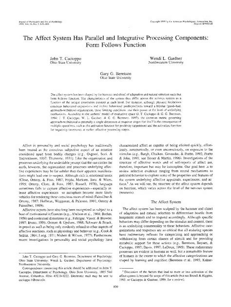 pdf the affect system has parallel and integrative processing