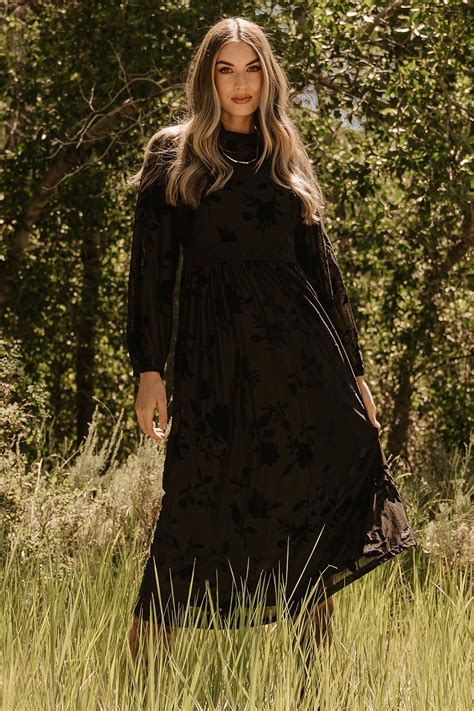 Christine Velvet Embossed Midi Dress Black Baltic Born