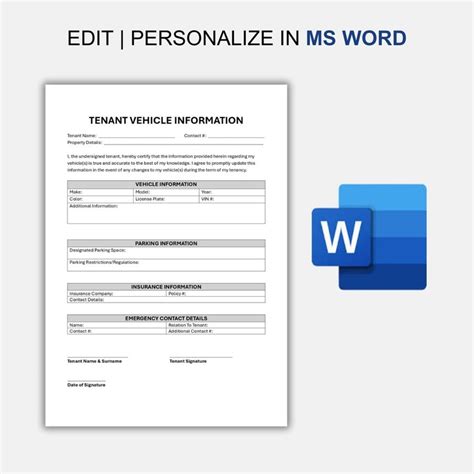 Tenant Vehicle Parking Information Template Printable And Editable Ms