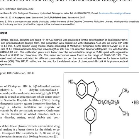 Chemical Structure Of Citalopram Hydrobromide Download Scientific