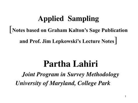 Ppt Applied Sampling Notes Based On Graham Kaltons Sage Publication And Prof Jim Lepkowski