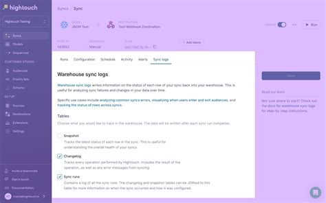 Warehouse Sync Logs Hightouch Docs