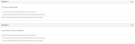 Solved Question 1 1 Pts The Hypophyseal Portal System O