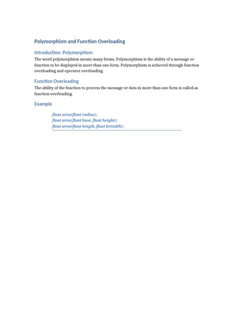 Polymorphism And Function Overloading Pdf