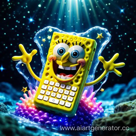 Luxurious Spongebob Mobile Phone Vibrant Starry Stream Keyboard Ai Art Generator