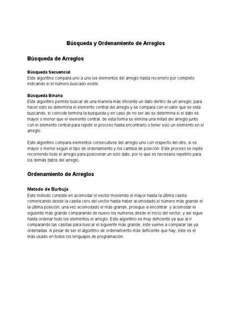 Búsqueda Y Ordenamiento De Arreglos Pdf Estructura De Datos De