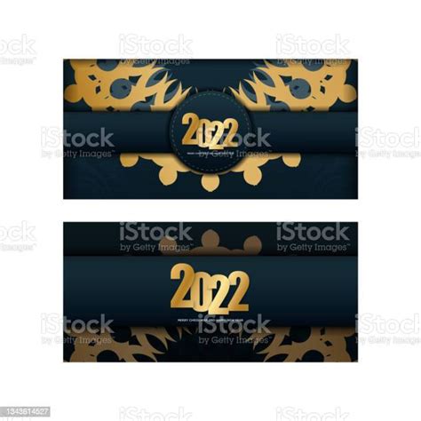 2022 빈티지 골드 장식과 2022 새해 새해 전단지 템플릿 다크 블루 12월 31일에 대한 스톡 벡터 아트 및 기타 이미지