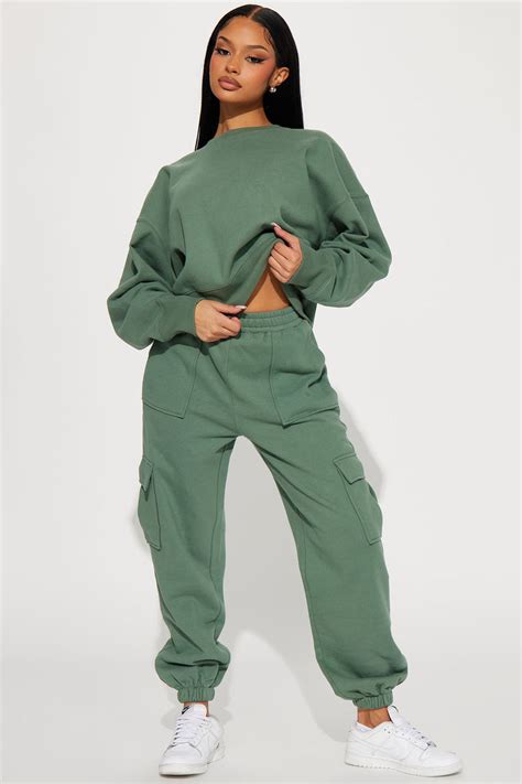 Follow Me Around Sweatsuit Sage Fashion Nova Matching Sets