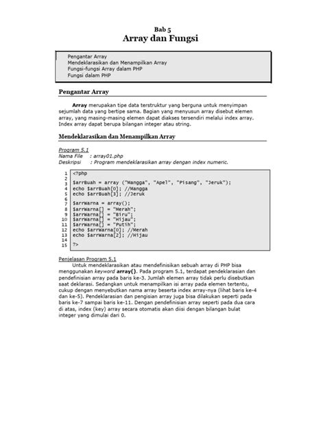 Pertemuan Ke 5 Array Dan Fungsi Pdf