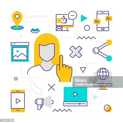 Desain Spanduk Gaya Garis Terkait Media Sosial Untuk Halaman Web Judul