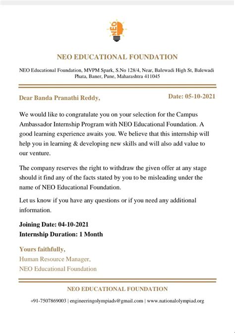 My Offer Letter 🥳 I Am Very Excited To Do As A Campus Ambassador