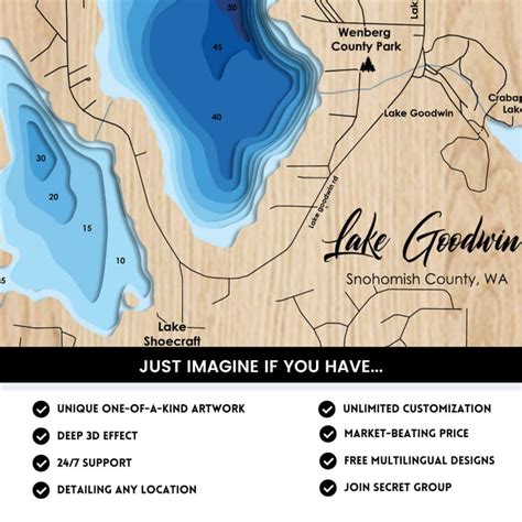 Lake Goodwin Washington Laser Map Files 10 Layers Svg Ai Dxf Pdf Moc Tho Llc