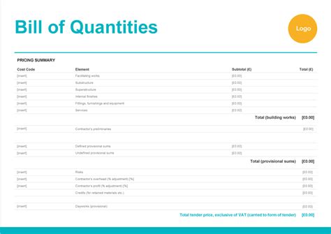 Bill Of Quantities Template Free Download Zervant 54 Off