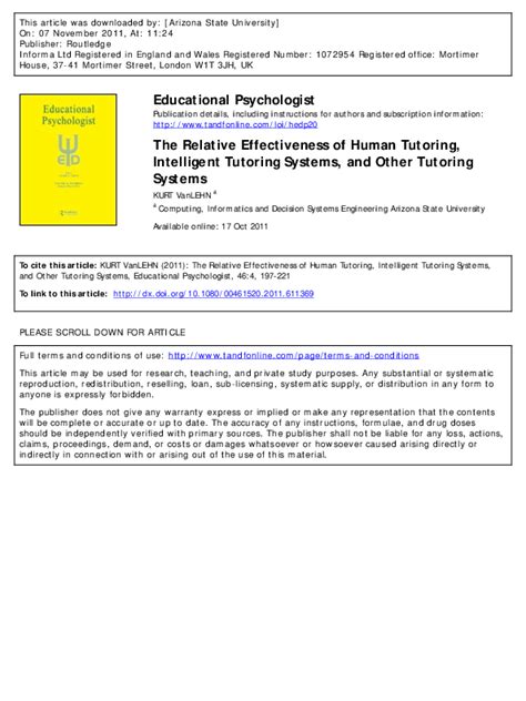 Pdf The Relative Effectiveness Of Human Tutoring Intelligent