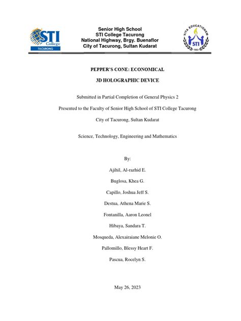 Pepper Cone Physics Final Na Final Na Pdf Holography Stereoscopy