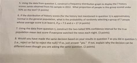 Solved 5 Using The Data From Question 1 Construct A