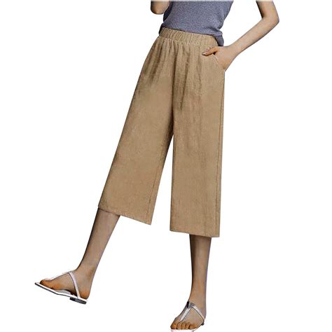Symoid Cotton Linen Capris Pants For Women On Clearance Casual Solid