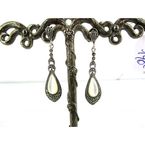 Boucles d Oreilles Art Déco en Argent et Nacre