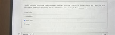 Solved Atkinson And Shiffrin 1968 ﻿model Of Memory