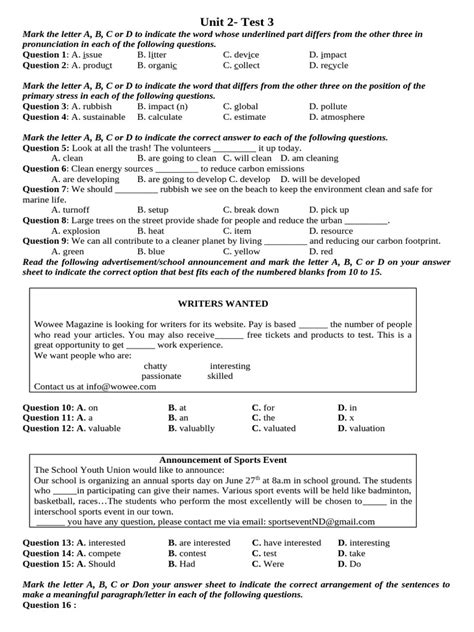 Grade 10 Unit 2 Test 3 Pdf