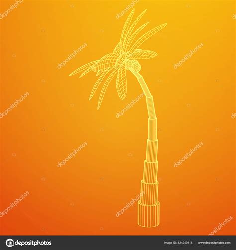 Coconut Palm Tree Leaves Wireframe Low Poly Mesh Vector Illustration