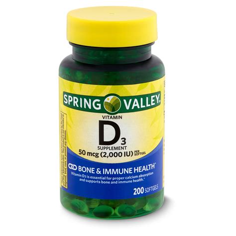Spring Valley Vitamin D3 Supplement 50 Mcg 2 000 IU 200 Count