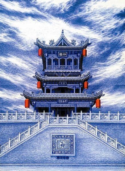 用圆珠笔画中国古风建筑 艺海一粟 新浪博客
