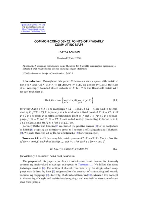 Pdf Common Coincidence Points Of R Weakly Commuting Maps Vishal