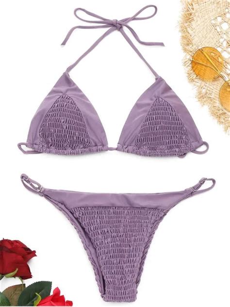 Cute Halter Smocked String Bikini Set Ncocon