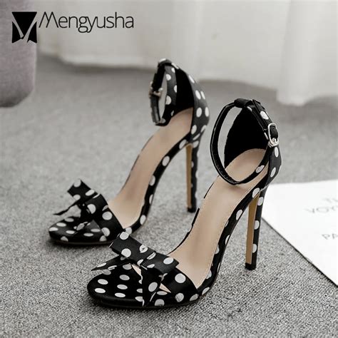 Plus Size 42 Polka Dot Bow Knot Silk Sandals Summer Women Pointy Peep Toe Thin High Heel Shoes