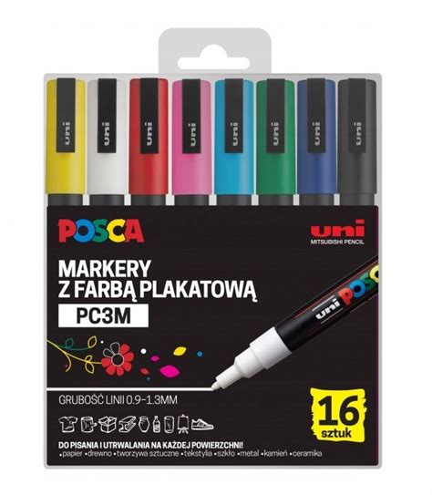 ZESTAW MARKER PC 3M PISAK Z FARBĄ PLAKATOWĄ 16 KOLORÓW POSCA UNI