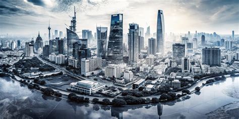 Detailed Aerial Map Of Ho Chi Minh City Monochrome Double Exposure