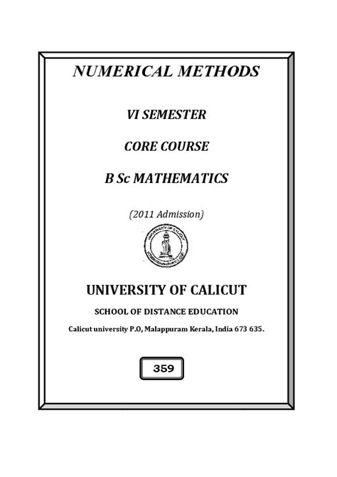 Pdf Numerical Methods