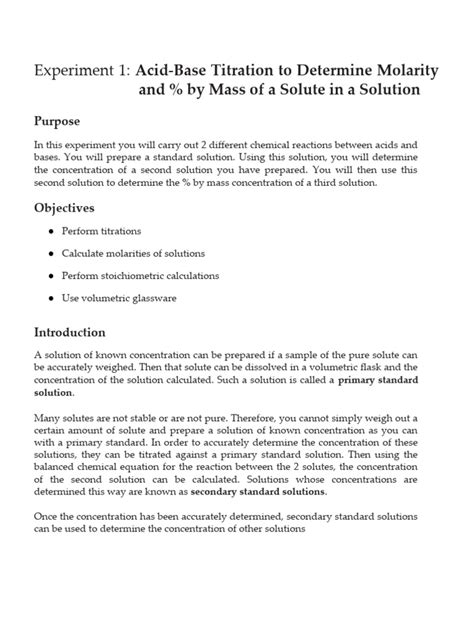 1 Titration To Determine Mass Pdf Titration Chemistry