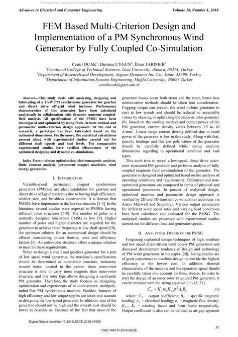 PDF FEM Based Multi Criterion Design And Implementation Of A PM Synchronous Wind Generator By