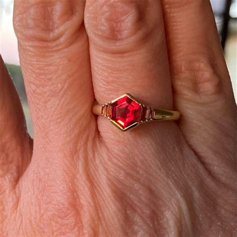 Art Deco Ruby Wedding Ring July Birthstone 14k Rose Gold Coffin Shape