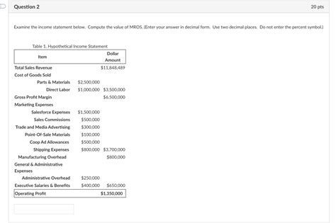Solved Examine The Income Statement Below Compute The Value
